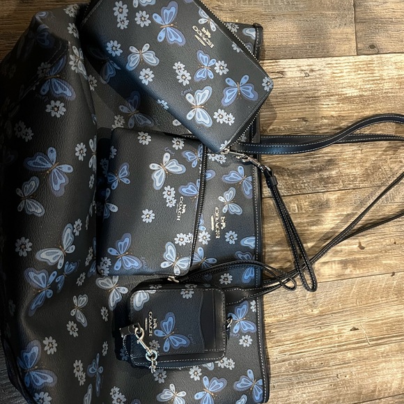Coach | Bags | Coach Black And Blue Butterfly Print Womens Bag Set ...